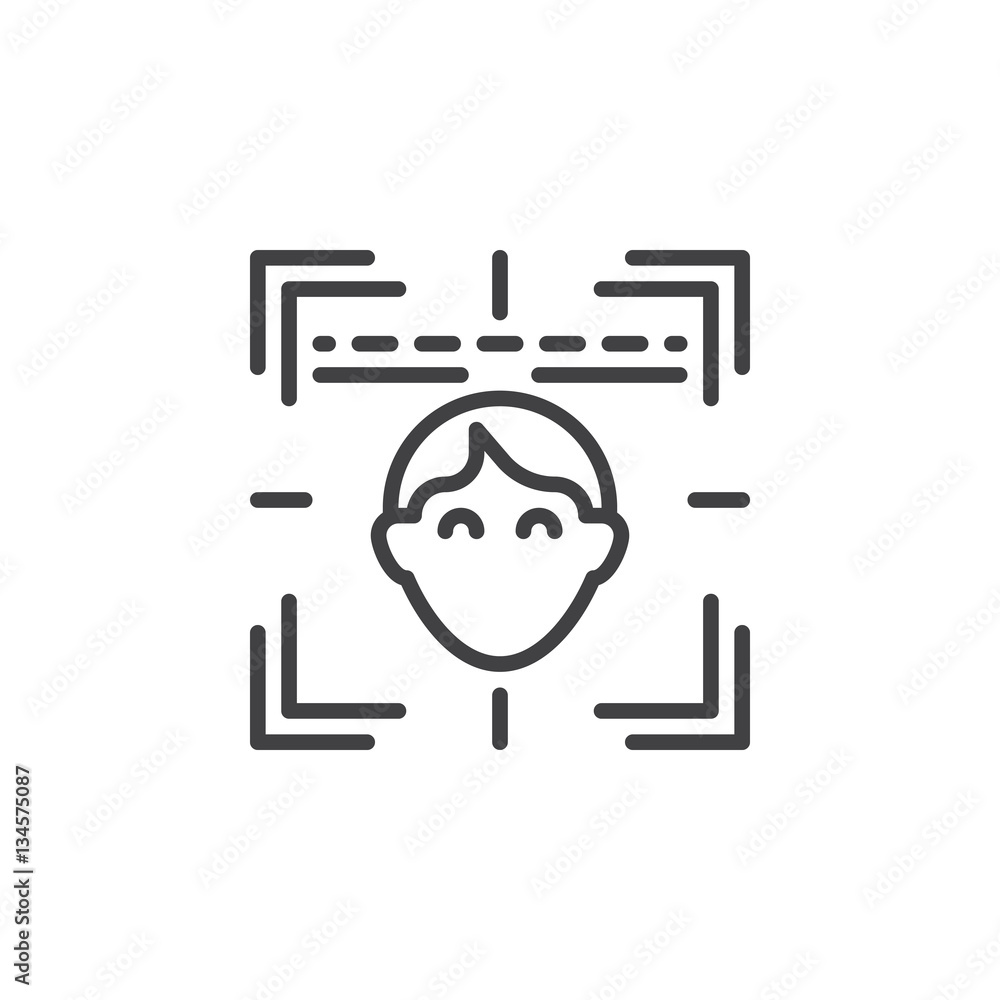 Face recognition system line icon, outline vector sign, linear ...