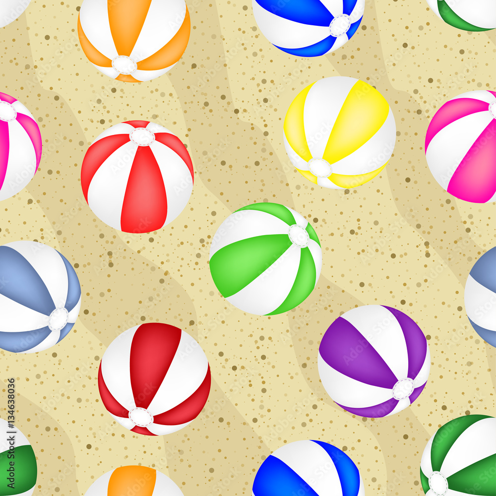 Seamless background with beach balls in the sand. Summer pattern. Stock ...