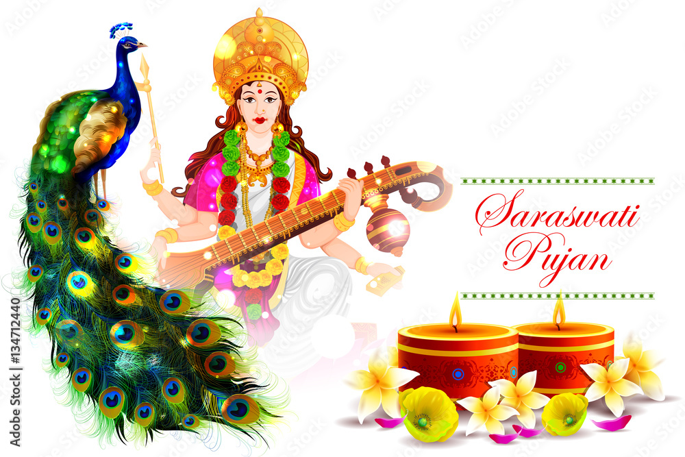 Goddess Saraswati for Vasant Panchami Puja of India Stock Vector ...