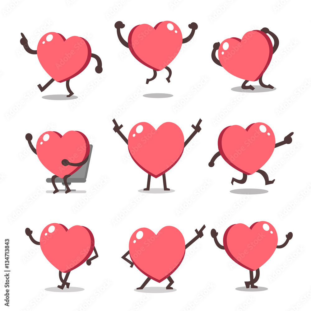 Cartoon heart character poses Stock Vector | Adobe Stock