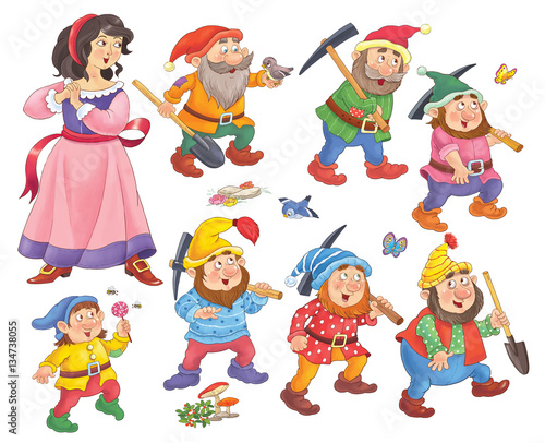 Snow White and the seven dwarfs. Fairy tale. Illustration for children ...