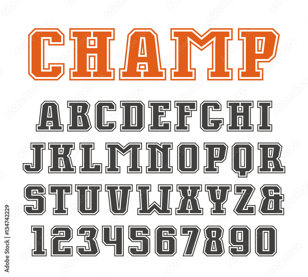 Slab serif font and numerals with contour Stock Vector | Adobe Stock