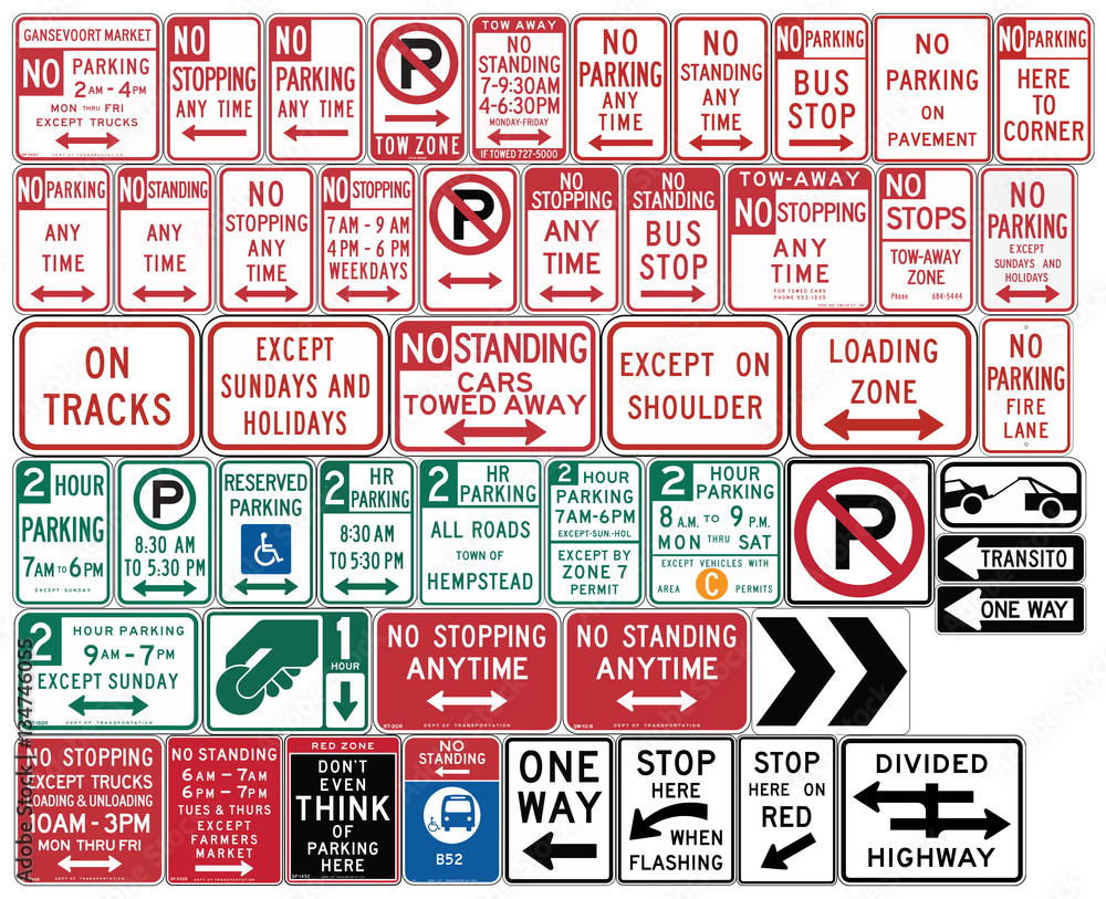 Road signs in the United States. One Way and Divided Highway Stock ...