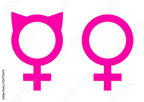 Female Solidarity Symbols Icons. Pink Cat Ears and Venus Sign. Feminist ...