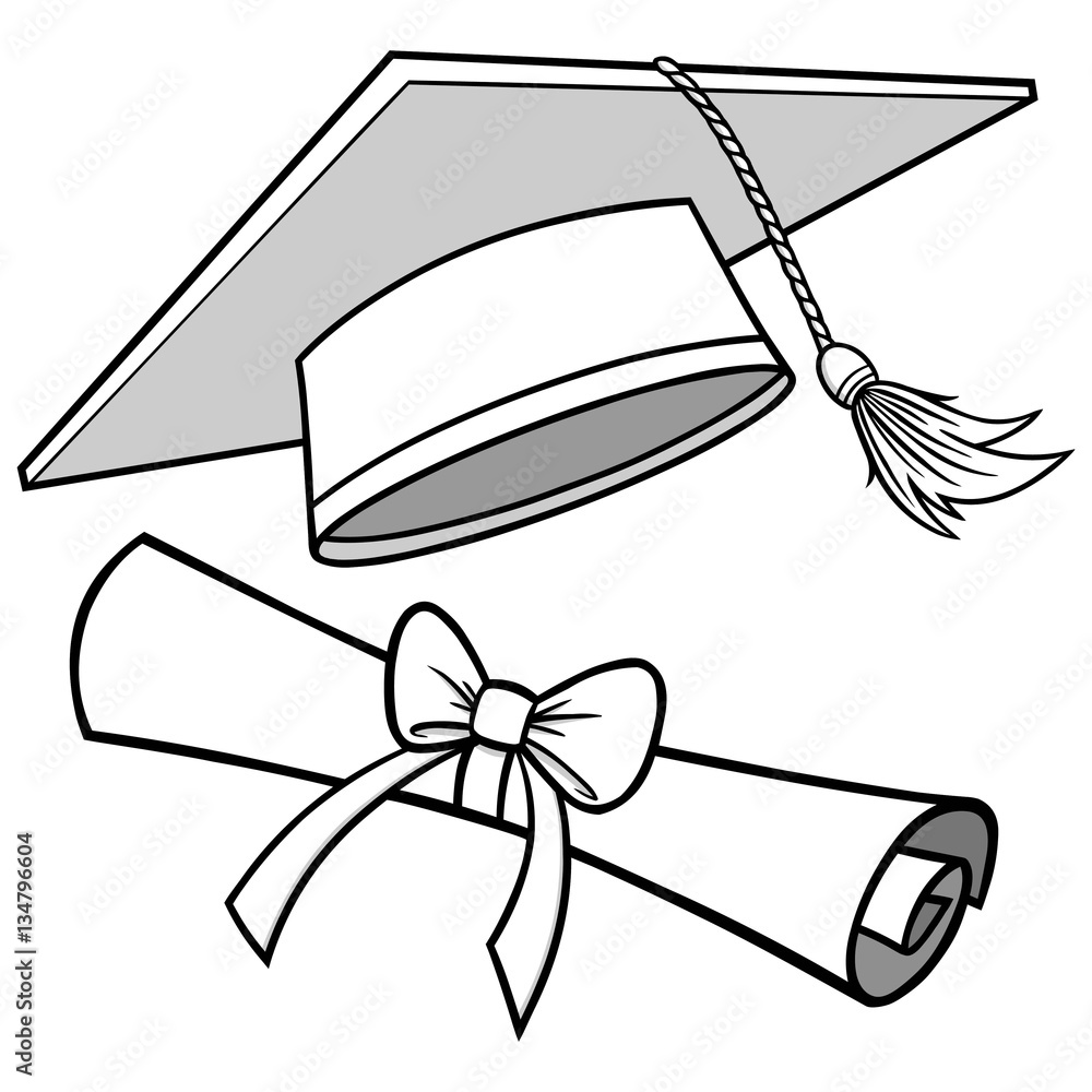 Graduation Cap and Diploma Illustration Stock Vector | Adobe Stock