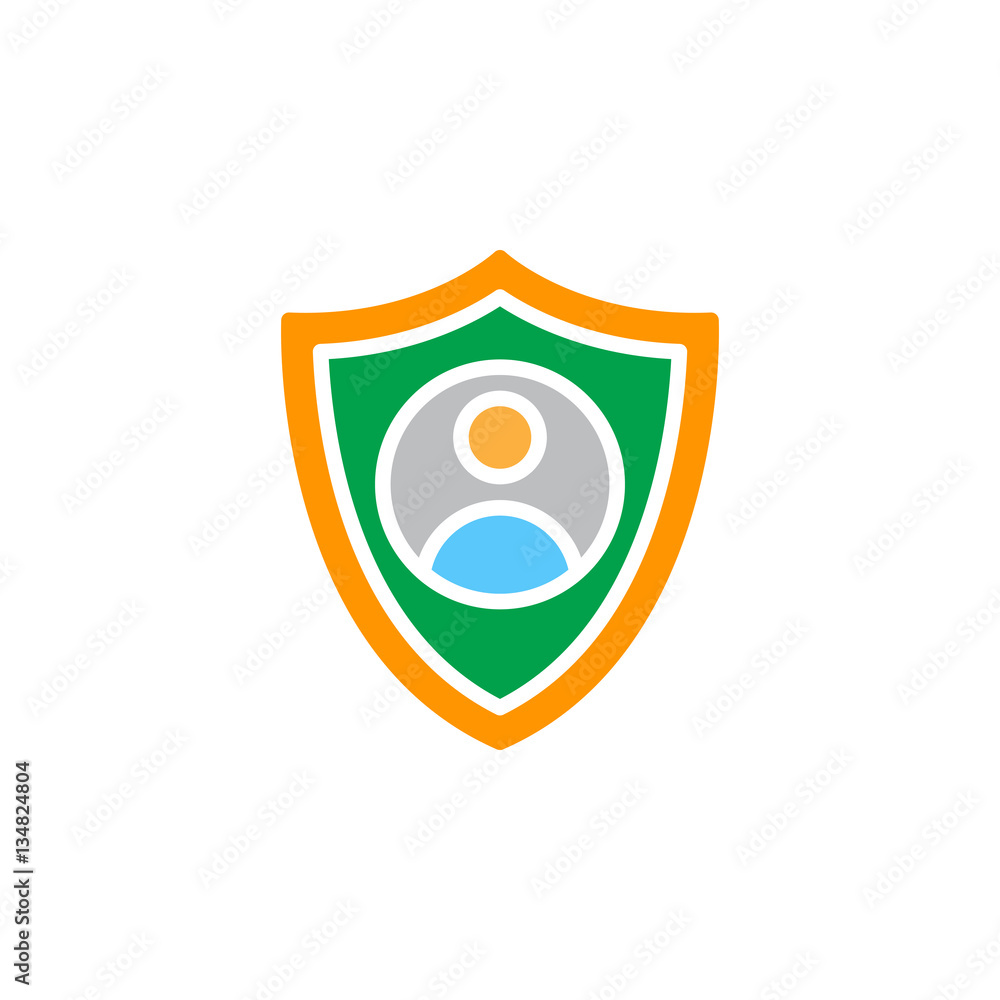 Shield with person icon vector, filled flat sign, solid colorful ...
