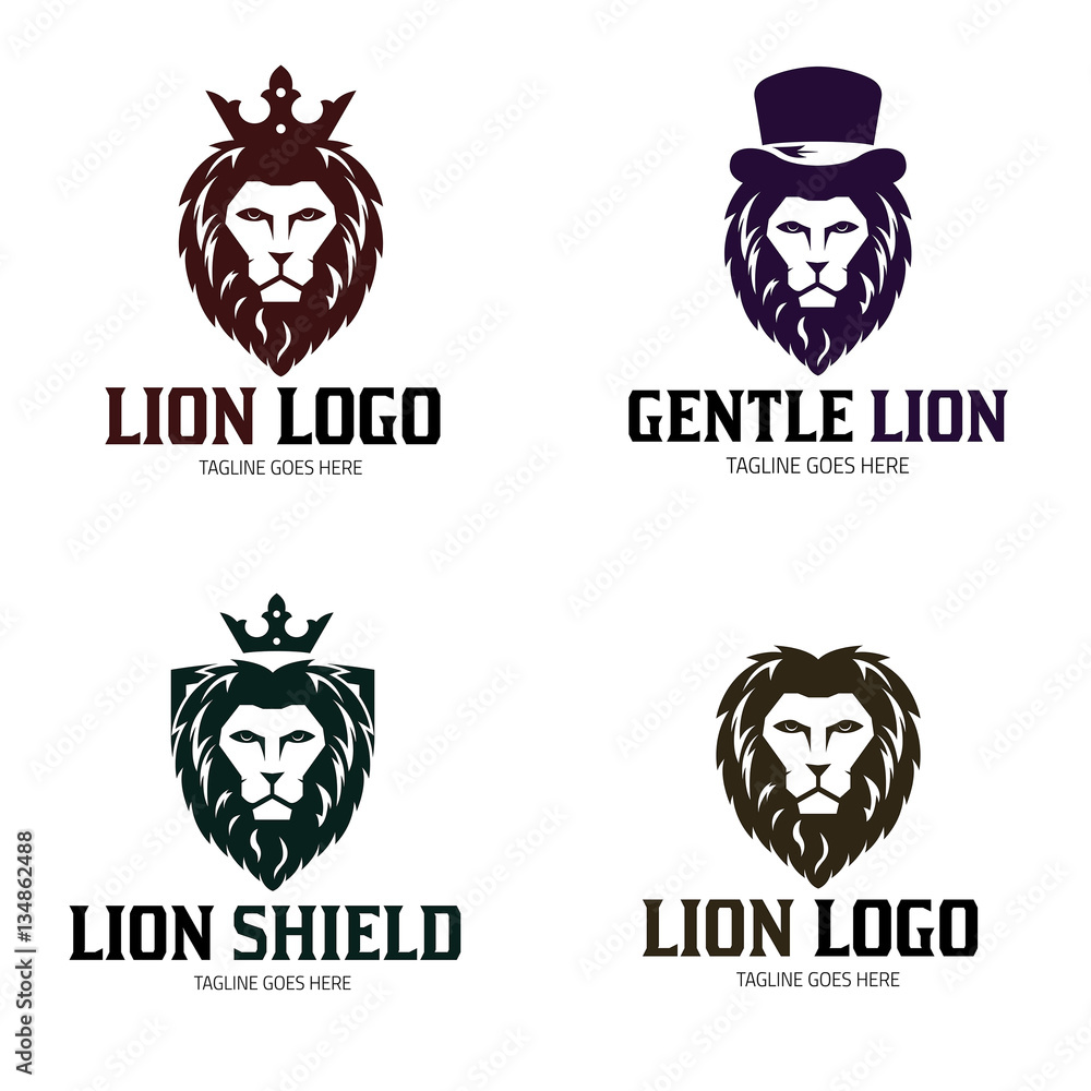 Lion logo design template, Lion head logo, Lion shield logo, Element ...