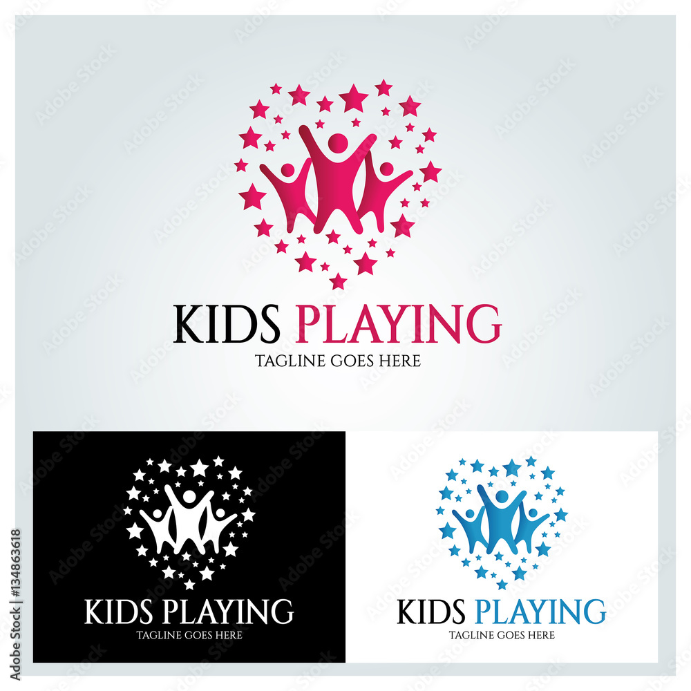 เวกเตอร์ Stock Kids playing logo design template, Heart logo design ...