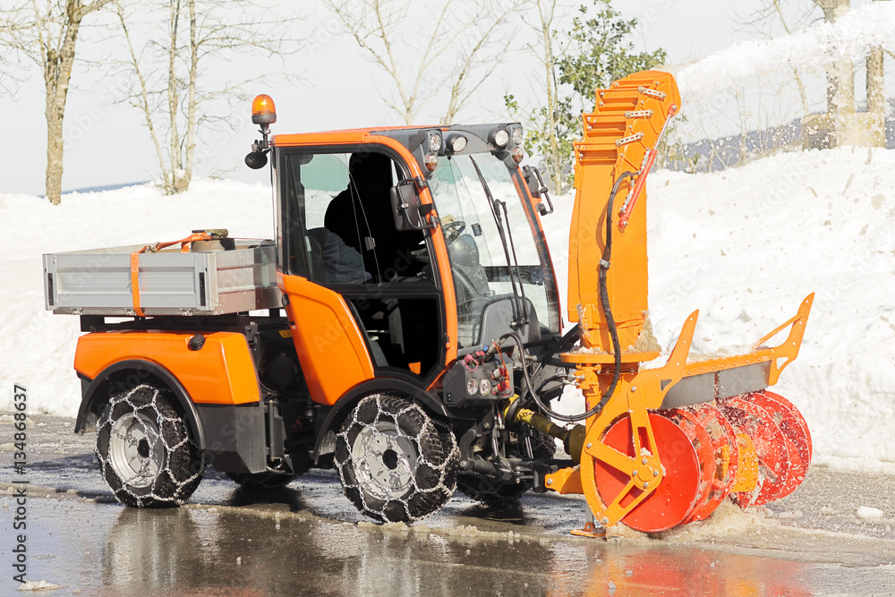 snow blower machine vehicle working removing the snow from the Stock ...