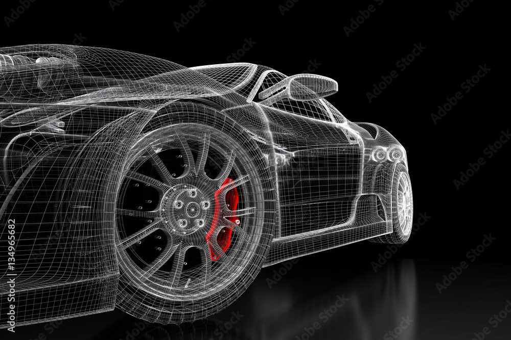 3D car mesh on a black Stock Illustration | Adobe Stock