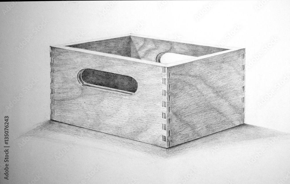 Realistic sketch of an empty wooden box. Pencil hand drawing ...