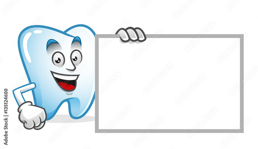 tooth mascot with blank sign, tooth character, tooth cartoon vector ...