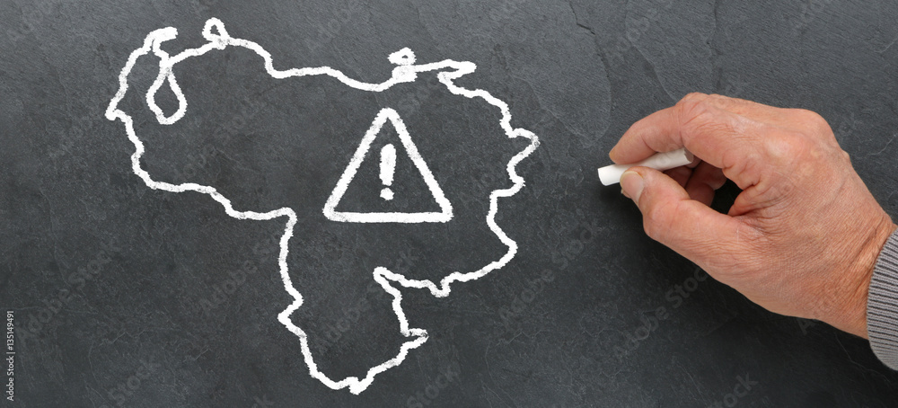 Carte du Venezuela avec panneau danger sur ardoise Stock Photo | Adobe ...