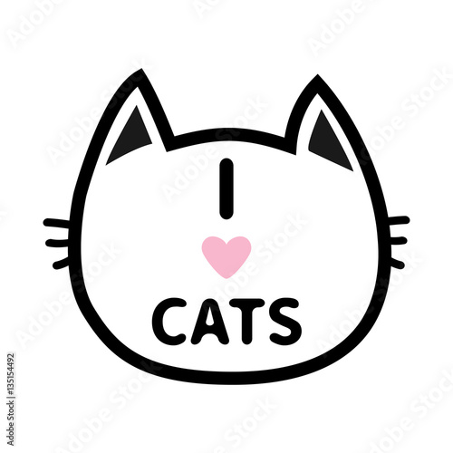 I love cats heart Text lettering. Black cat head face contour ...