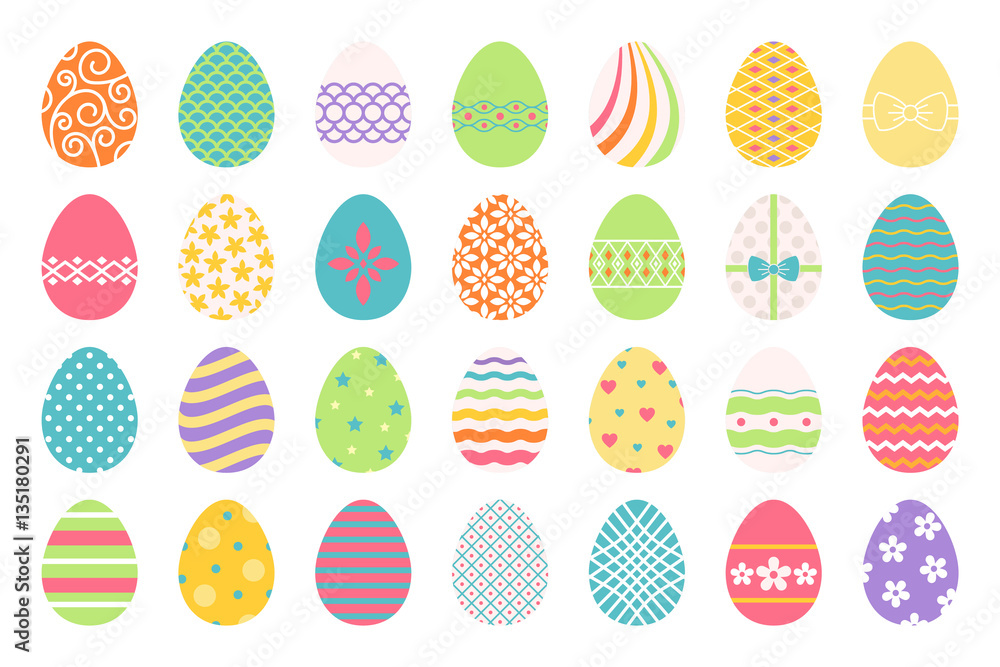 Colored easter eggs or color ostern egg icons with decoration patterns ...