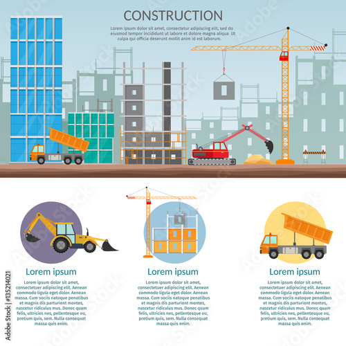Concept of process construction building a house vector isolated ...