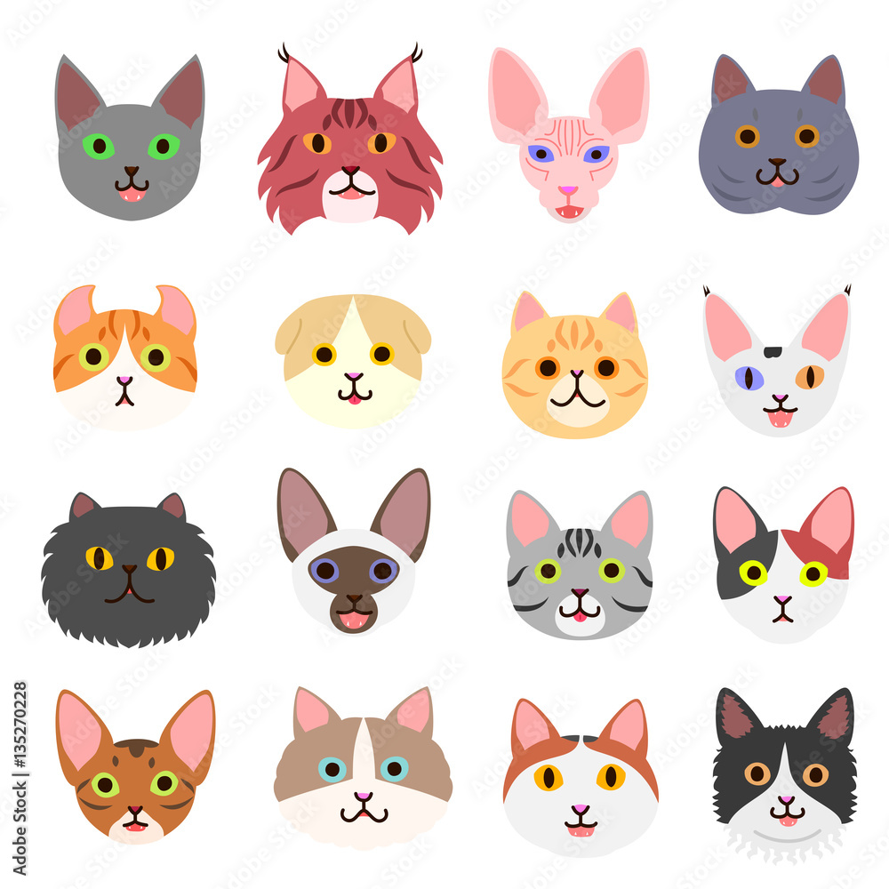 cute cats faces set Stock Vector | Adobe Stock