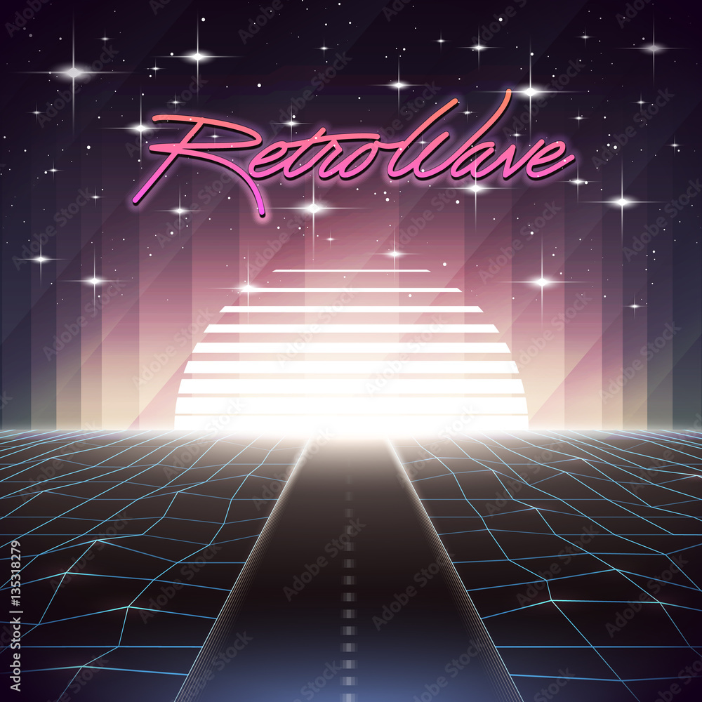 80s Retro Sci-Fi Background. Vector retro futuristic synth retro wave ...