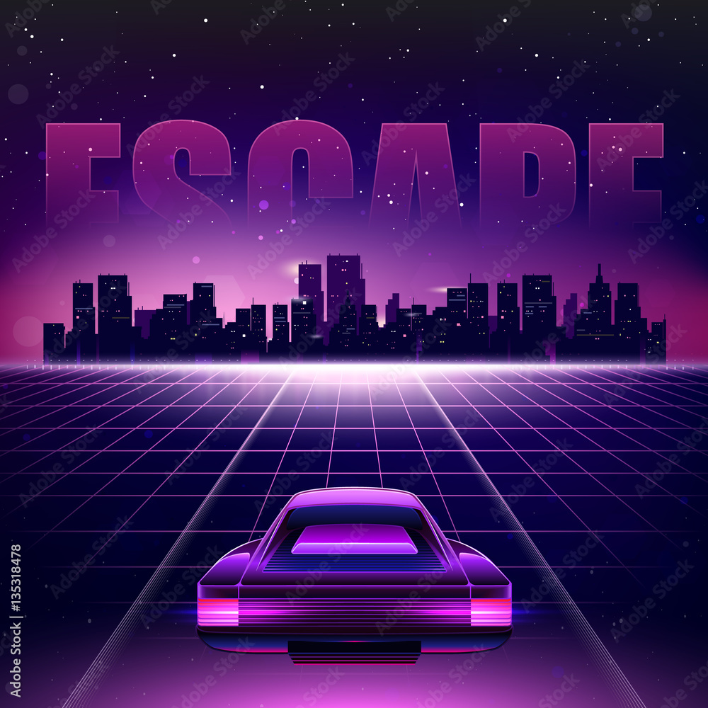 80s Retro Sci-Fi Background. Vector retro futuristic synth retro wave illustration in 1980s ...