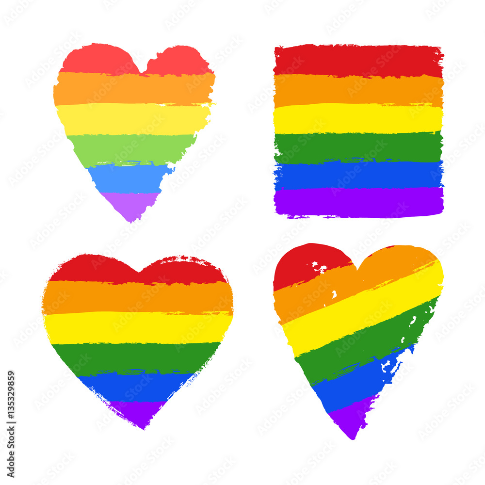 Vector gay pride design elements: rainbow flag, heart, smear. LGBT, gay ...