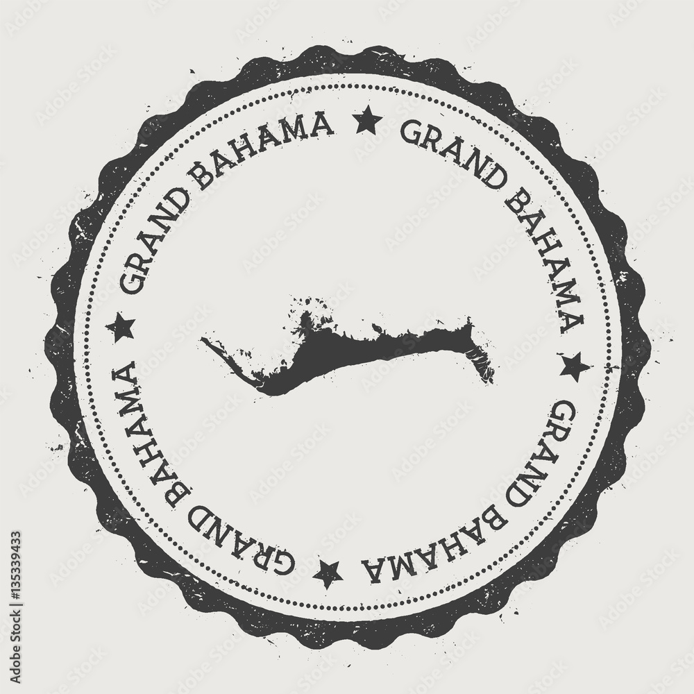 Grand Bahama sticker. Hipster round rubber stamp with island map ...
