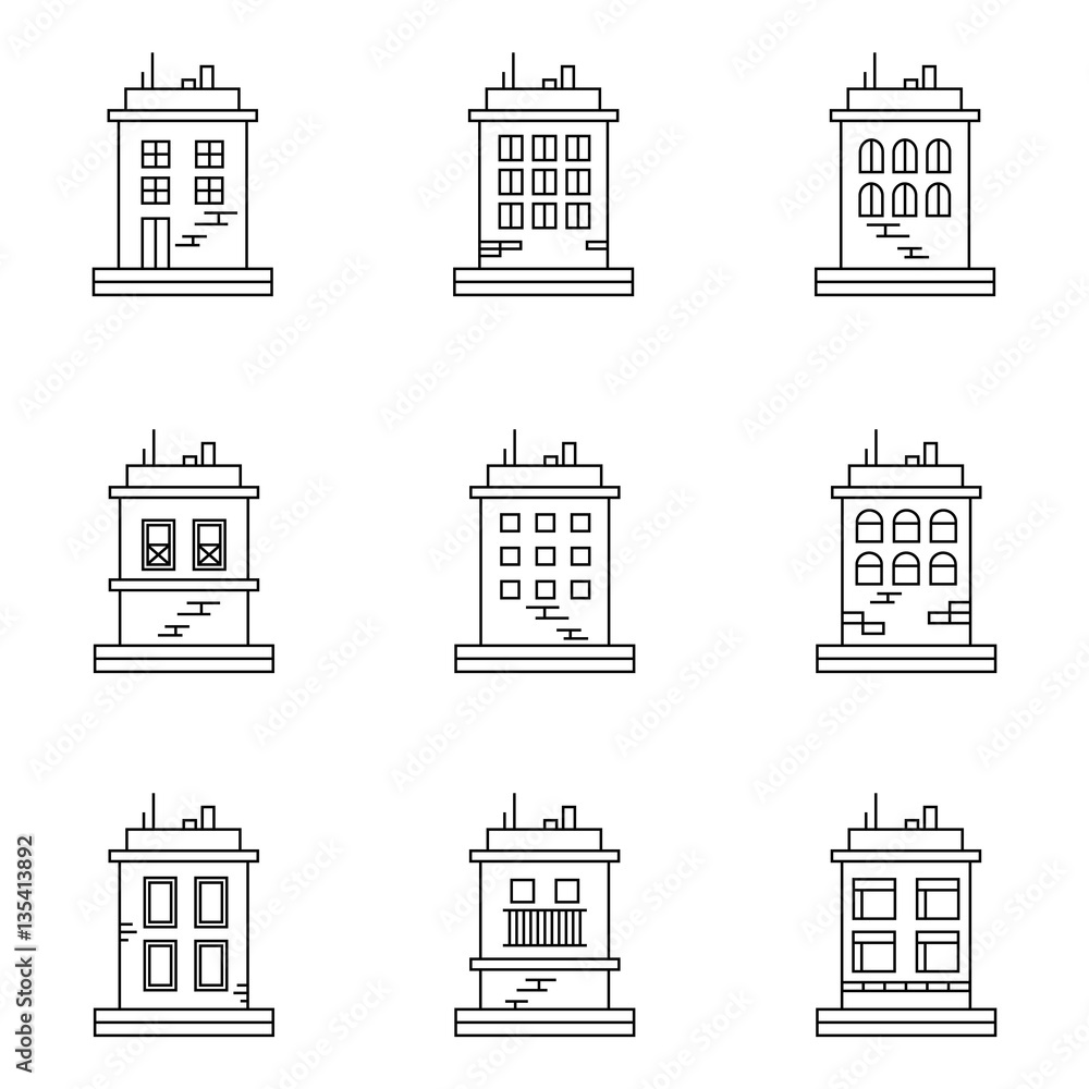 Old buildings vector icon set Stock Vector | Adobe Stock