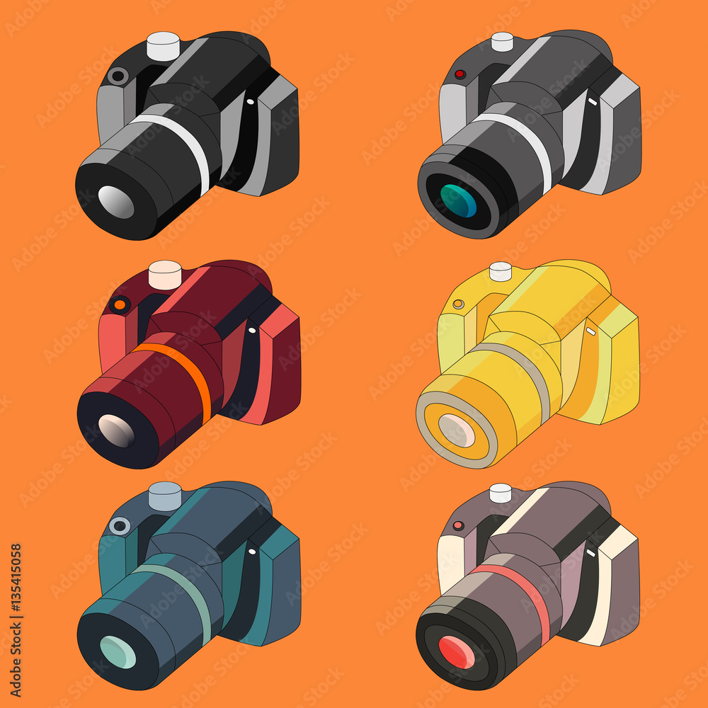Vector drawing of colorful photo cameras Stock Vector | Adobe Stock