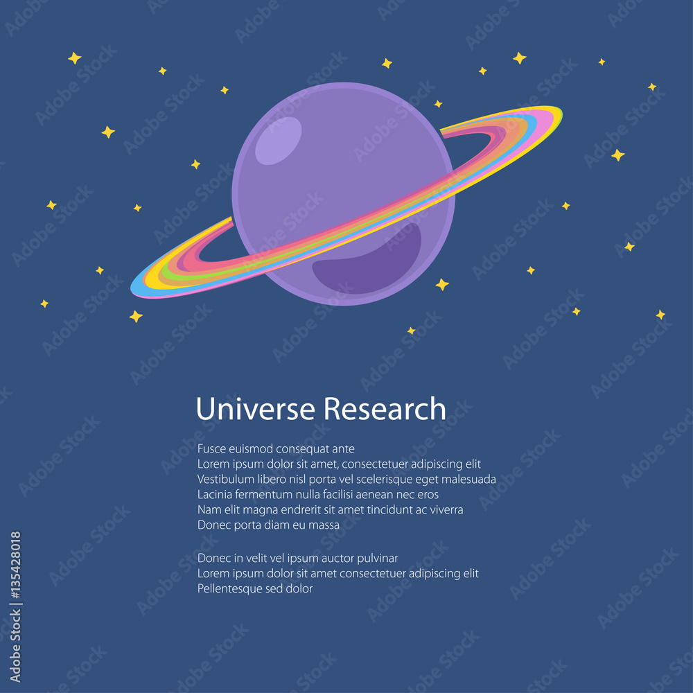Planet Saturn and Stars Isolated on Blue Background and Text, Poster ...