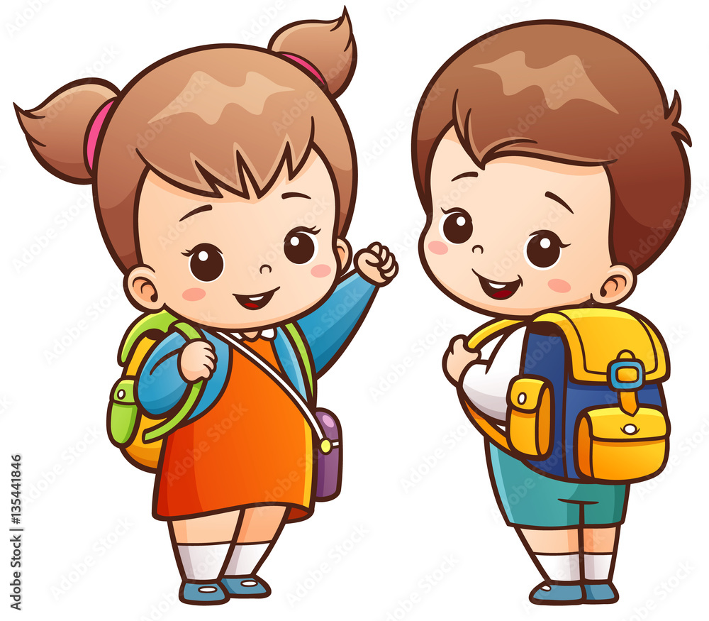Vector illustration of Cartoon Kids Going to School Stock Vector ...