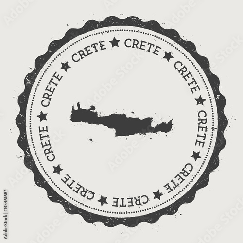 Crete sticker. Hipster round rubber stamp with island map. Vintage ...