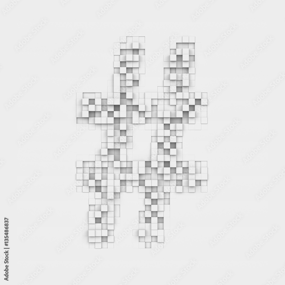 Rendering large octothorp symbol made up of white square uneven tiles ...