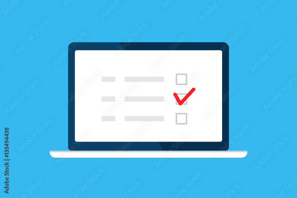 Online survey, checklist, questionnaire icon. Laptop, Computer screen ...