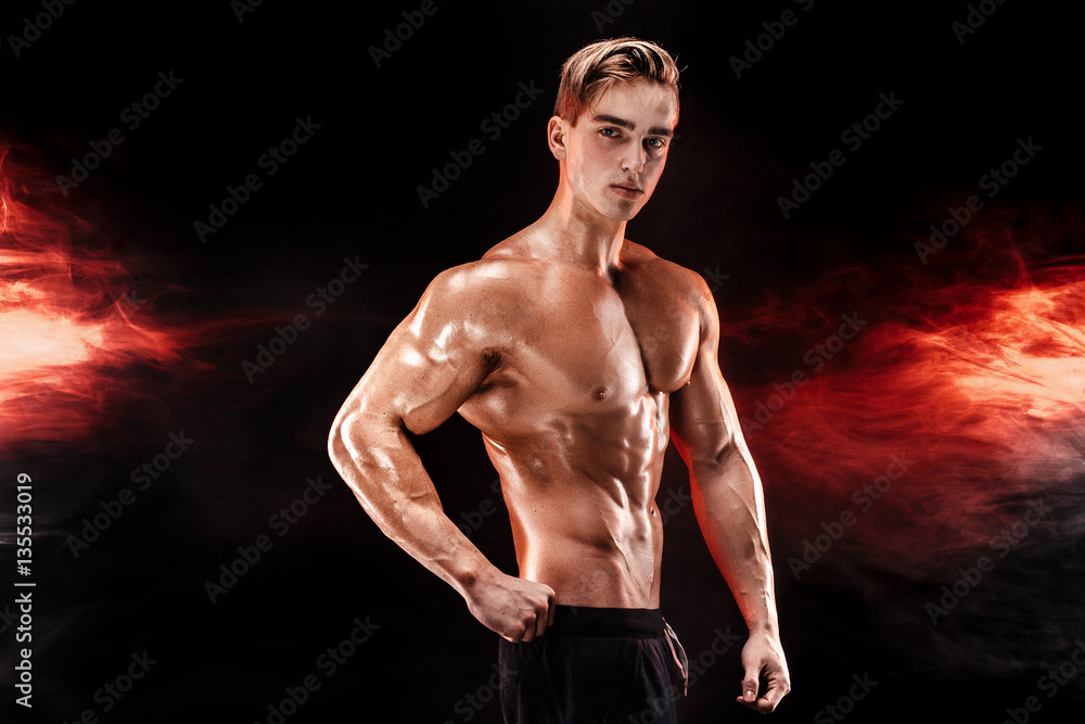 Strong Man Bodybuilder with Six Pack and perfect abs, shoulders, biceps ...