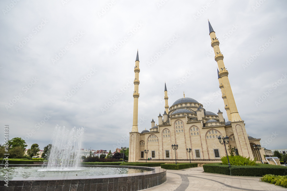 Mosque "Heart of Chechnya" (Akhmad Kadyrov Mosque) view in Grozny, the ...