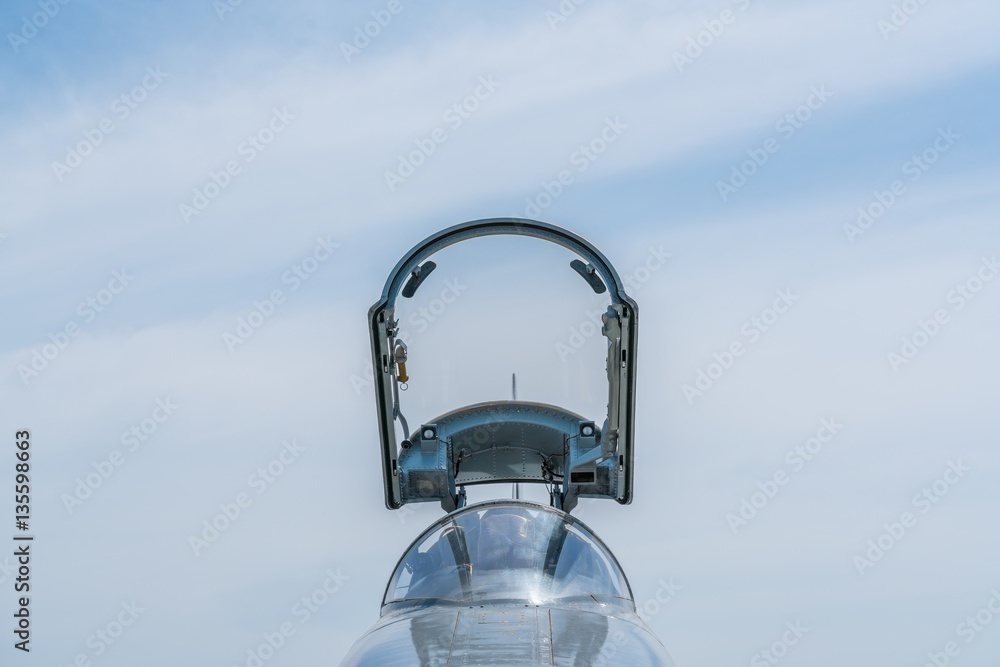 Hornet fighter jet reflects the sunshine - falcon cockpit under opened ...