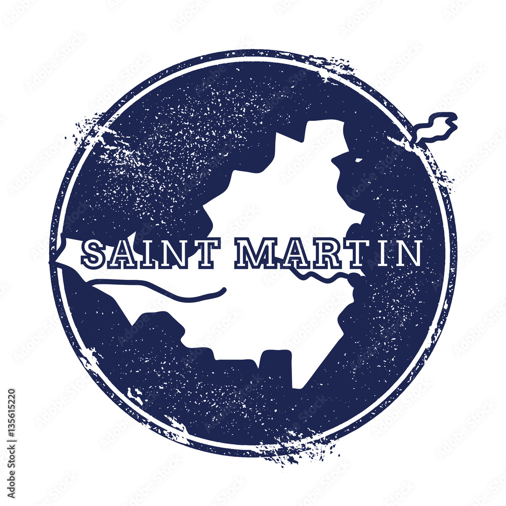Saint Martin vector map. Grunge rubber stamp with the name and map of ...