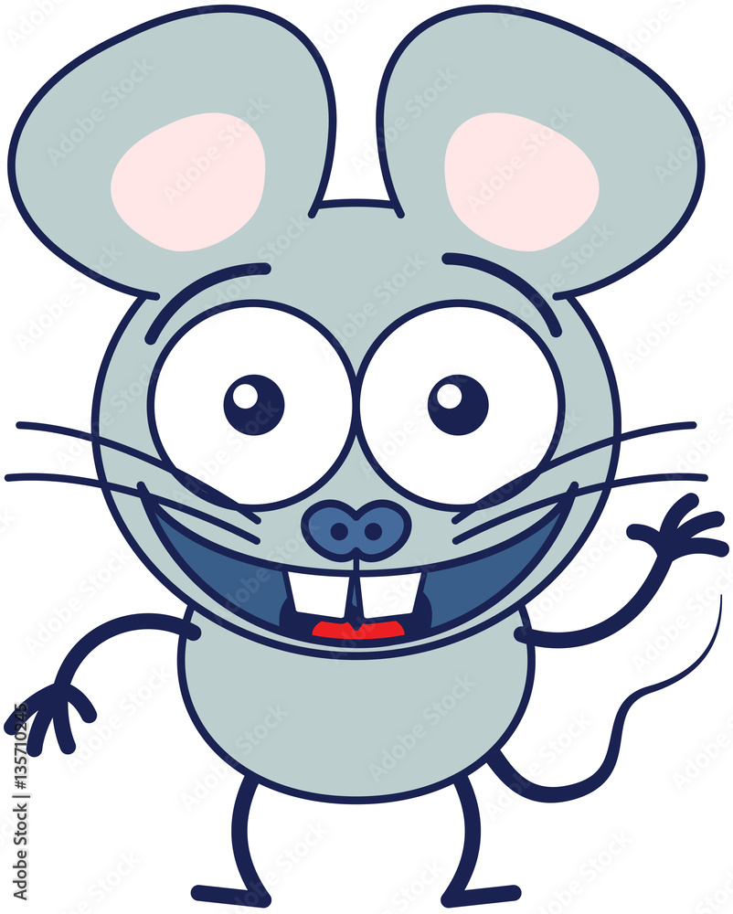 Cute gray mouse in minimalistic style with huge rounded ears, bulging ...