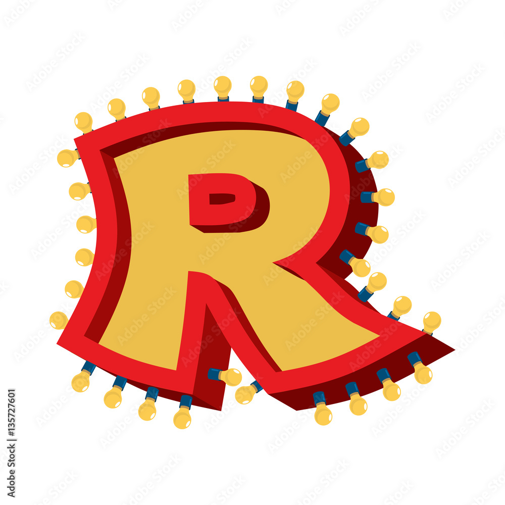 Letter R lamp glowing font. Vintage light bulb alphabet. Retro A Stock ...