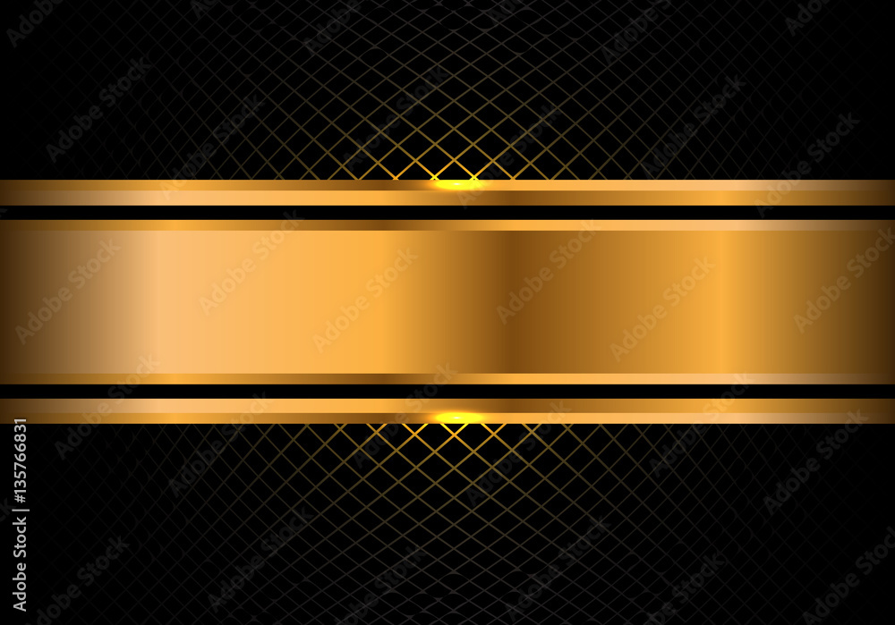 Abstract gold banner on black square mesh design modern luxury ...