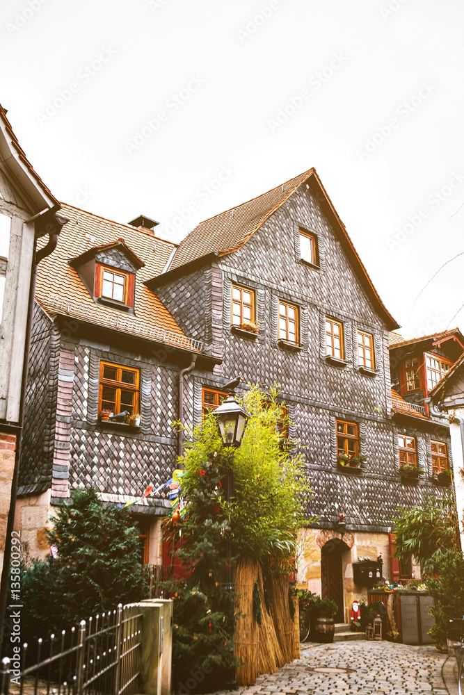 Traditional house in the German style in Bavaria. The architecture of ...