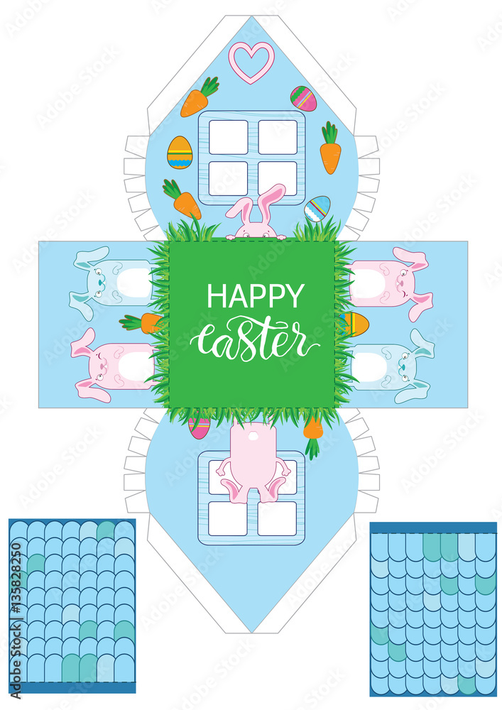 Printable gift easter house with banny, eggs and carrots. Easter Decor ...