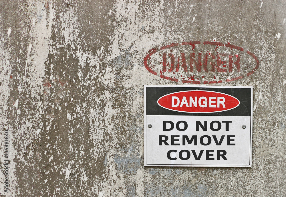 red, black and white Danger, Do Not Remove Cover warning sign Stock ...