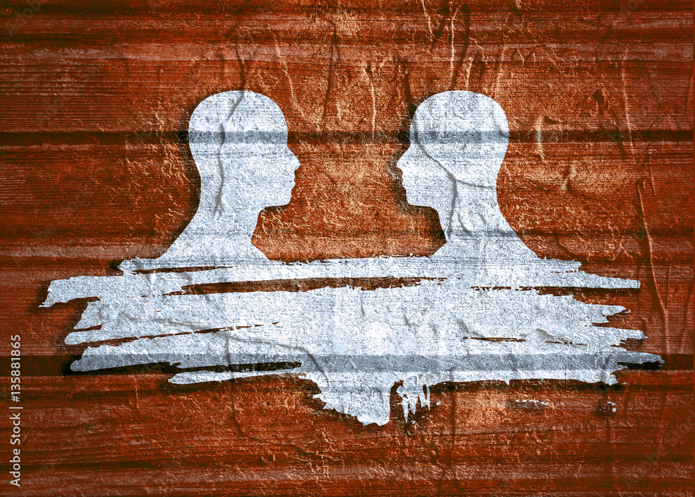 Two man silhouettes looking at each other. Grunge brush stroke ...