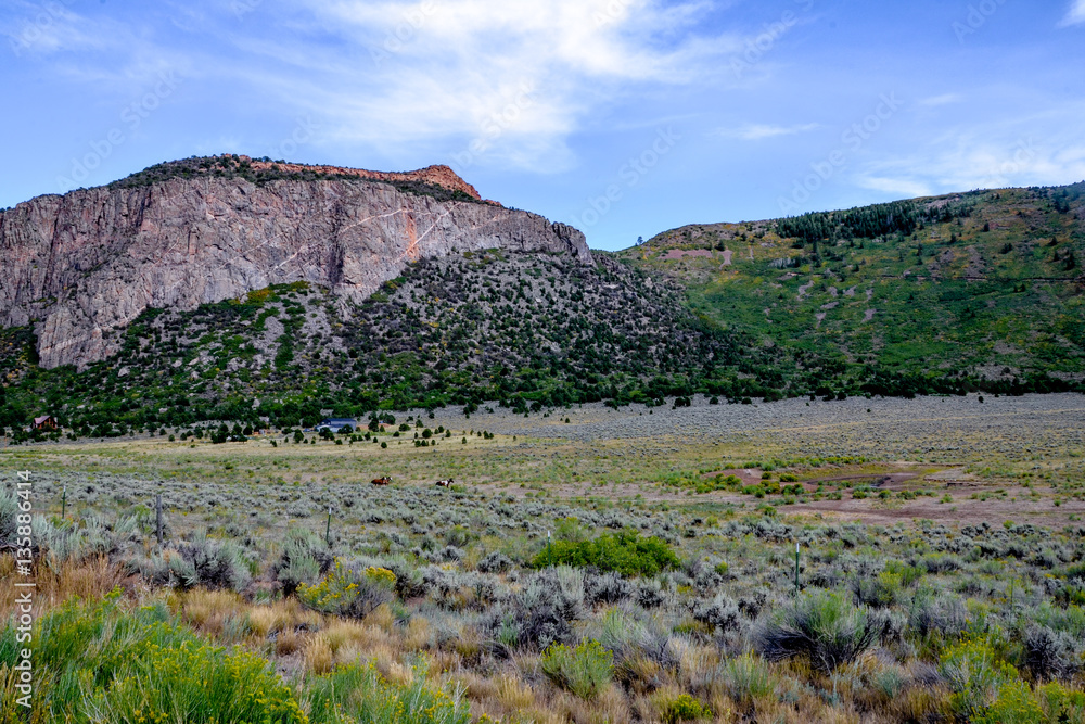 ranch and farming lands at the bottom of flat top mountain in Jacks ...