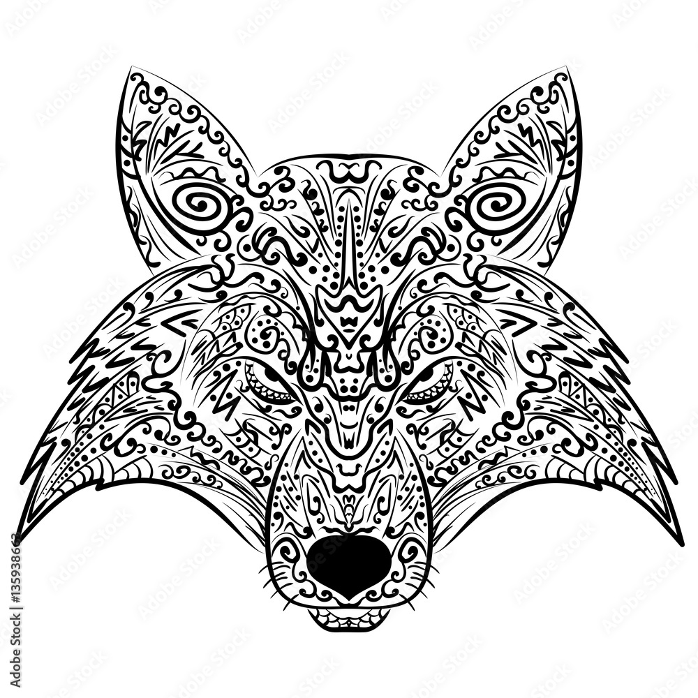 Zentangle Fox face doodle vector illustration Stock Vector | Adobe Stock