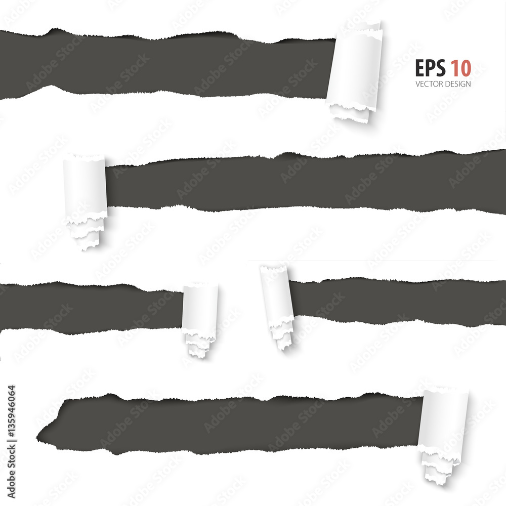 Torn paper vector. Collection of holes in white paper. Torn sides with ...