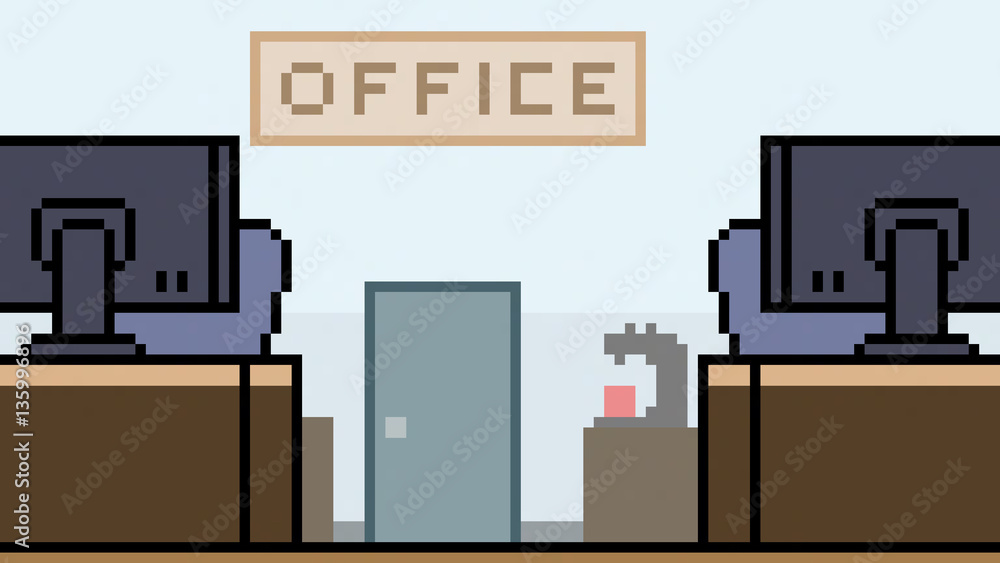 Ilustración de Stock pixel art office | Adobe Stock