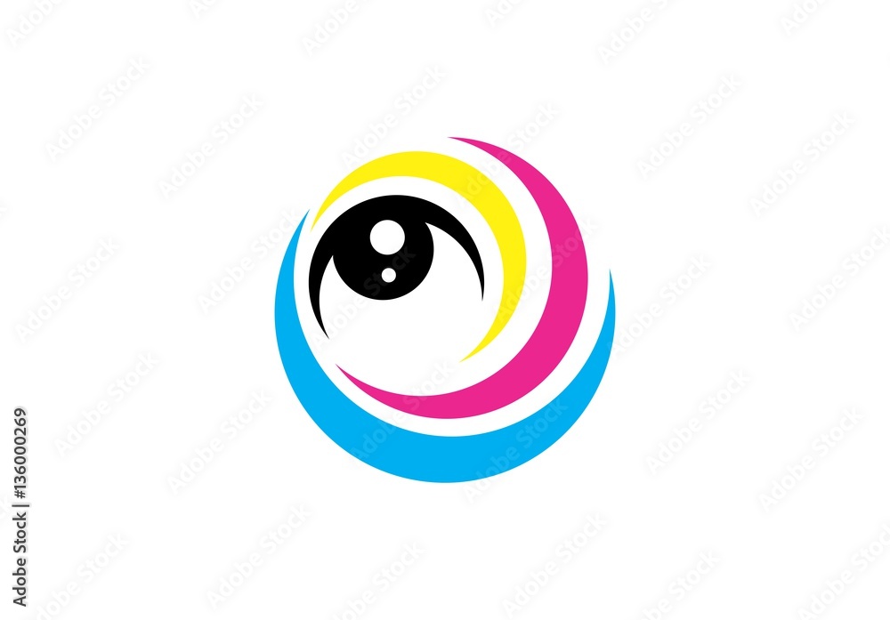 eye logo, circle eye vision logo icon cmyk, swirl optic illustration ...