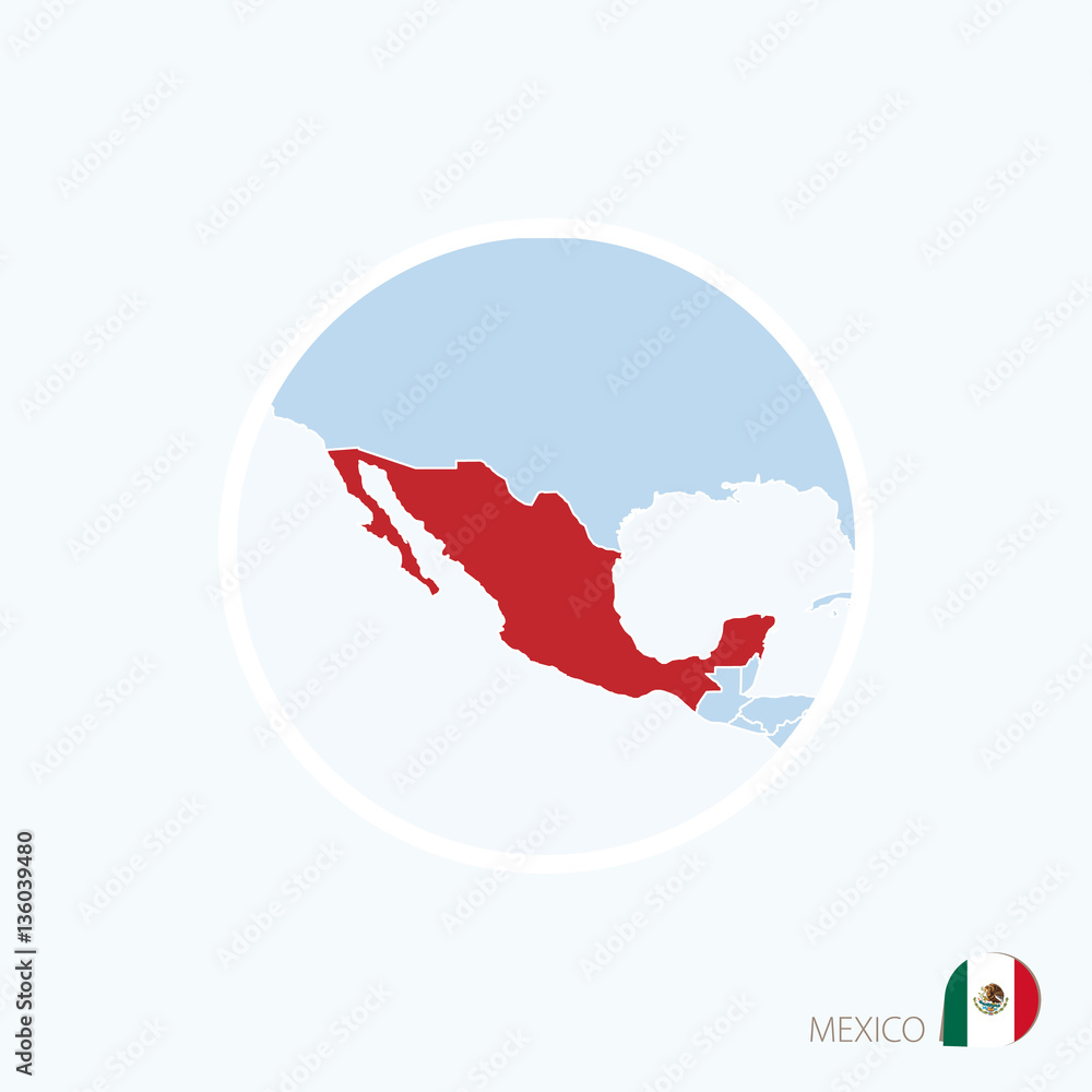 Map icon of Mexico. Blue map of North America with highlighted Mexico ...