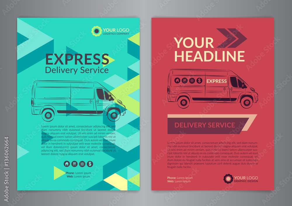 Set A4 Express delivery service brochure flyer design layout template ...